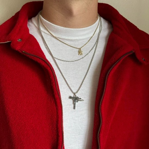 Accessories | Y2k 200s Heavy Metal Silver Gun Pendant Mini Uzi Chain ...